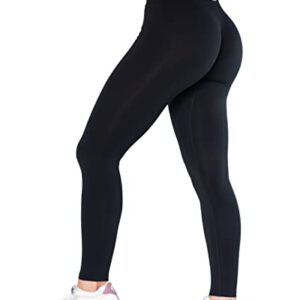 AUROLA Dream Collection Workout Leggings for Women High Waist Seamless Scrunch Athletic Running Gym Fitness Active Pants Dark Black L