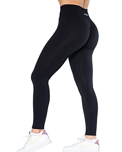 AUROLA Dream Collection Workout Leggings for Women High Waist Seamless Scrunch Athletic Running Gym Fitness Active Pants Dark Black L