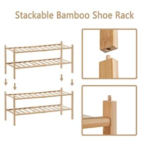 Dikolre Shoe Rack Organizer for Closet Entryway, 2-Tier Bamboo Stackable Shoe Rack Small Shoe Storage for Dorm Front Door Wooden Shoe Shelf, Natural