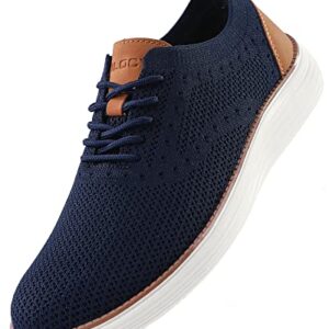 VILOCY Men's Dress Sneakers Oxfords Casual Business Shoes Lace Up Lightweight Walking Knit Mesh Fashion Sneakers Navy,US11 EU44