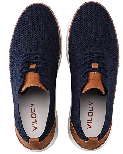 VILOCY Men's Dress Sneakers Oxfords Casual Business Shoes Lace Up Lightweight Walking Knit Mesh Fashion Sneakers Navy,US11 EU44