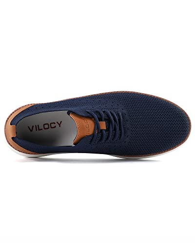 VILOCY Men's Dress Sneakers Oxfords Casual Business Shoes Lace Up Lightweight Walking Knit Mesh Fashion Sneakers Navy,US11 EU44