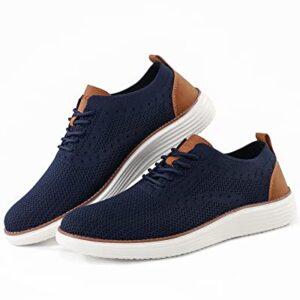 VILOCY Men's Dress Sneakers Oxfords Casual Business Shoes Lace Up Lightweight Walking Knit Mesh Fashion Sneakers Navy,US11 EU44