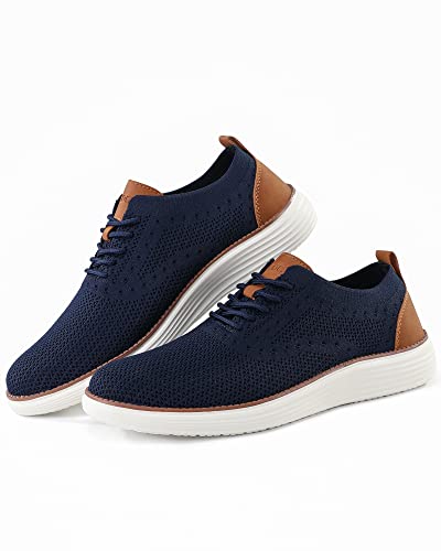 VILOCY Men's Dress Sneakers Oxfords Casual Business Shoes Lace Up Lightweight Walking Knit Mesh Fashion Sneakers Navy,US11 EU44