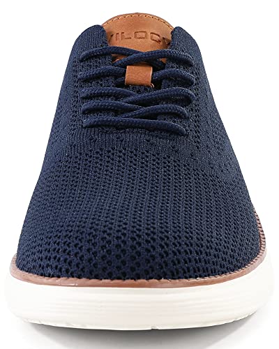 VILOCY Men's Dress Sneakers Oxfords Casual Business Shoes Lace Up Lightweight Walking Knit Mesh Fashion Sneakers Navy,US11 EU44