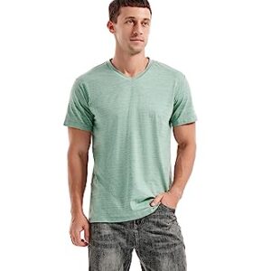 KLIEGOU Men's V Neck T Shirts - Casual Stylish Fitted Tees for Men Light Green-Grey XXXL