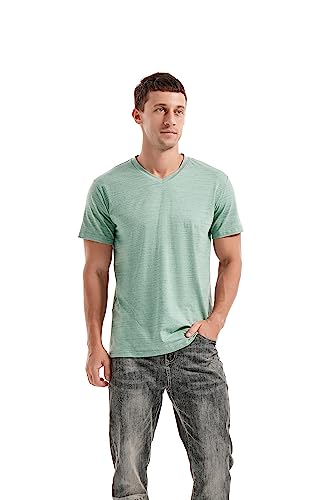 KLIEGOU Men's V Neck T Shirts - Casual Stylish Fitted Tees for Men Light Green-Grey XXXL