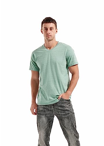 KLIEGOU Men's V Neck T Shirts - Casual Stylish Fitted Tees for Men Light Green-Grey XXXL