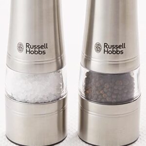 Russell Hobs 7923JP Electric Mill, Salt and Pepper (Set of 2), Wood Stand Set, Silver