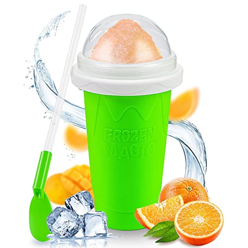 Slushy Maker Cup, TIK TOK Magic Quick Frozen Smoothies Cup, Portable Double Layer Slushy Maker Cup, Slushie Machine with Straw and Spoon, Ice Cream Maker for Kids and Family(Green)