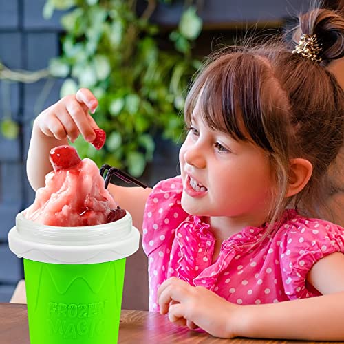 Slushy Maker Cup, TIK TOK Magic Quick Frozen Smoothies Cup, Portable Double Layer Slushy Maker Cup, Slushie Machine with Straw and Spoon, Ice Cream Maker for Kids and Family(Green)