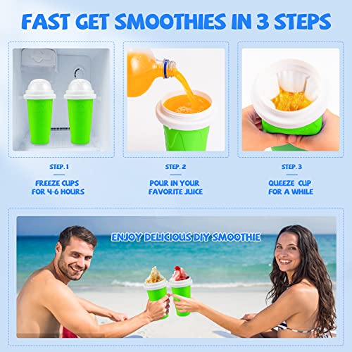 Slushy Maker Cup, TIK TOK Magic Quick Frozen Smoothies Cup, Portable Double Layer Slushy Maker Cup, Slushie Machine with Straw and Spoon, Ice Cream Maker for Kids and Family(Green)