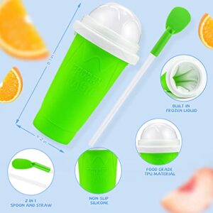 Slushy Maker Cup, TIK TOK Magic Quick Frozen Smoothies Cup, Portable Double Layer Slushy Maker Cup, Slushie Machine with Straw and Spoon, Ice Cream Maker for Kids and Family(Green)