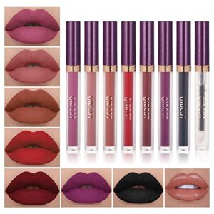 qibest 7pcs matte liquid lipstick wiith 1pcs lip plumper makeup set, waterproof lip gloss sets kit pigmented long lasting velvet lip makeup gift for women and girls