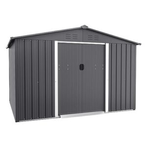 SUNCROWN Outdoor Garden Storage Shed 6X8 FT Yard Storage Tool with Sliding Door for Lawn Equipment Garden Backyard, Grey