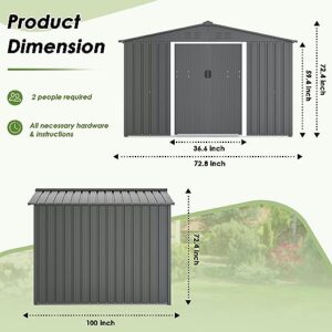 SUNCROWN Outdoor Garden Storage Shed 6X8 FT Yard Storage Tool with Sliding Door for Lawn Equipment Garden Backyard, Grey