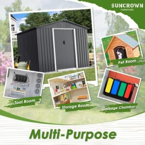 SUNCROWN Outdoor Garden Storage Shed 6X8 FT Yard Storage Tool with Sliding Door for Lawn Equipment Garden Backyard, Grey