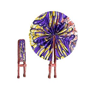 Handmade in Ghana Colorful Ankara African Print Handheld Bolga Folding Fan With Leather Handles Handheld African Fabric Folding Fan (Multi 8)