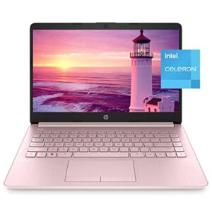 hp 2022 premium 14-inch hd thin and light laptop, intel quad-core processor, 16gb ram, 64gb storage, long battery life, webcam, bluetooth, hdmi, wi-fi, pink, windows 11 + 1 year microsoft 365