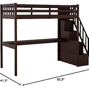 Tulib Twin Size Loft Bed with Desk and Staircase Storage,Wooden Bedframes Furniture,Loftbeds with Safety Guardrails for Kids,Teen,Adult,No Box Sprig Needed