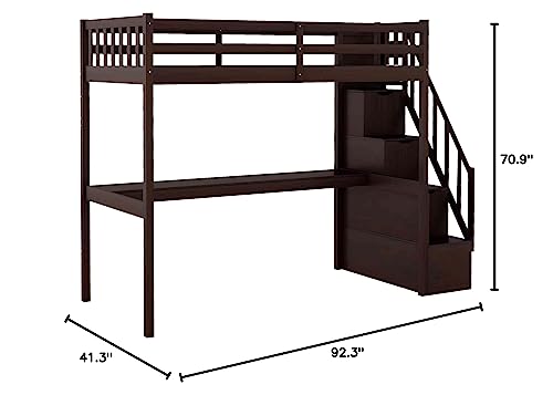 Tulib Twin Size Loft Bed with Desk and Staircase Storage,Wooden Bedframes Furniture,Loftbeds with Safety Guardrails for Kids,Teen,Adult,No Box Sprig Needed