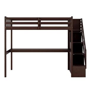 Tulib Twin Size Loft Bed with Desk and Staircase Storage,Wooden Bedframes Furniture,Loftbeds with Safety Guardrails for Kids,Teen,Adult,No Box Sprig Needed