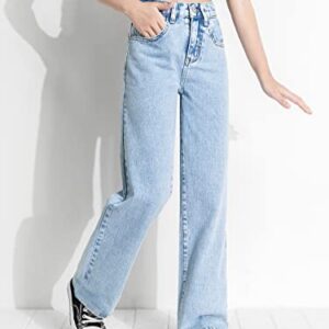 Romwe Girl's Vintage High Waisted Straight Leg Jeans Regular Fit Denim Pants Light Blue Light Wash 160