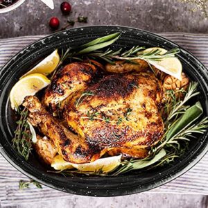 Granite Roasting Pan, Small 13” Enameled Roasting Pan with Domed Lid. Oval Turkey Roaster Pot, Broiler Pan Great for Small Chicken, Lamb, Vegetable. Dishwasher Safe Cookware Fit for 7Lb Bird