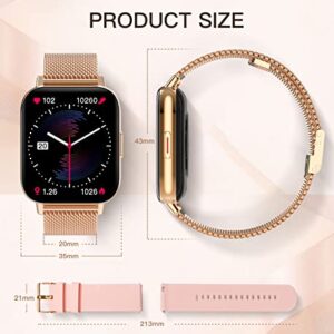 Lefitus Smart Watches for Women (Answer/Make Calls) 1.7" Touchscreen Fitness Tracker with Heart Rate Monitor Pedometer Smartwatch for Android and iOS Phones with Stainless Steel Band Waterproof