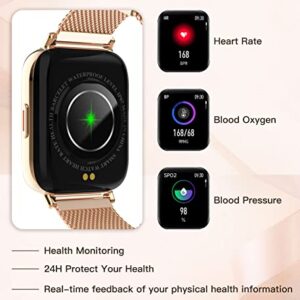 Lefitus Smart Watches for Women (Answer/Make Calls) 1.7" Touchscreen Fitness Tracker with Heart Rate Monitor Pedometer Smartwatch for Android and iOS Phones with Stainless Steel Band Waterproof