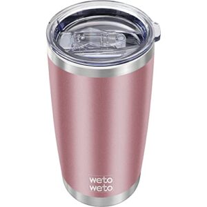 wetoweto 20oz insulated stainless steel tumbler, coffee tumbler, double wall vacuum travel coffee mug, powder coated tumbler cup (rose gold,1)