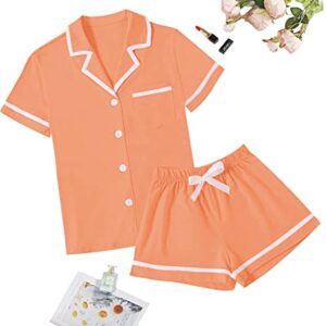 LYANER Women's Pajamas Set Button Short Sleeve Shirt with Shorts Set PJs Loungewear Light Orange Small