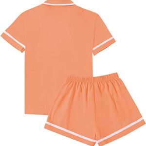 LYANER Women's Pajamas Set Button Short Sleeve Shirt with Shorts Set PJs Loungewear Light Orange Small