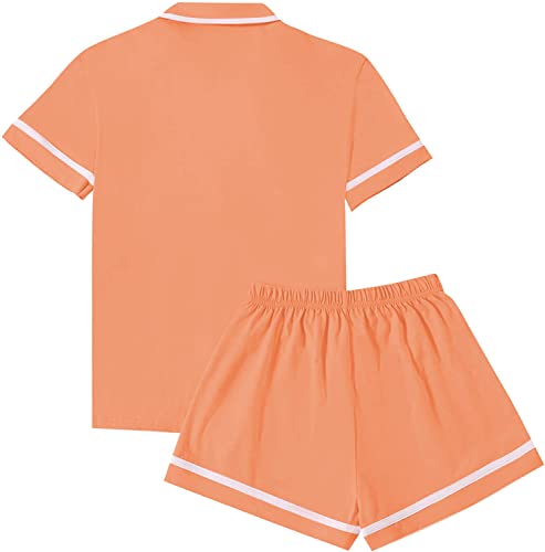 LYANER Women's Pajamas Set Button Short Sleeve Shirt with Shorts Set PJs Loungewear Light Orange Small