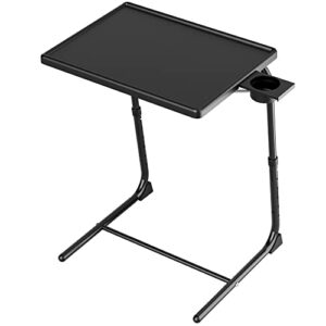 tv tray table, allpop adjustable tv dinner tray for eating, folding laptop table with 6 heights & 3 tilt angles, cup holder for bed & sofa, black