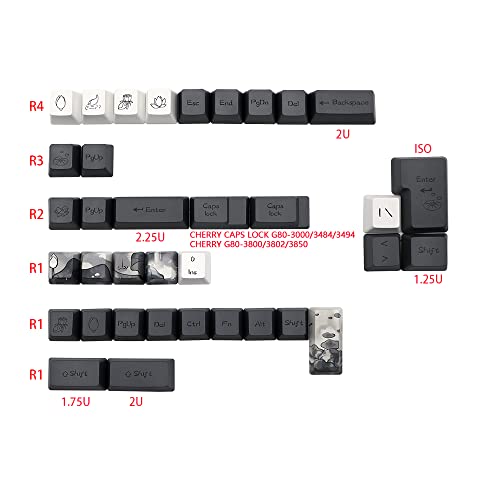 MOLGRIA Ink Lotus Keycaps, 140 Set Custom Keycaps for Gaming Keyboard, PBT OEM Profile Dye Sublimation Keycaps ANSI/ISO Layout with Japanese Font for Gateron Kailh Cherry MX 104/87/74/61 60 Keyboard