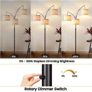 Dimmable Floor Lamp - 3 Lights Arc Floor Lamps for Living Room, 1000LM Modern Tall Standing Lamp With Beige Shades & Heavy Base, Mid Century Tree Floor Lamp for Bedroom Office, 3 LED Bulbs Included