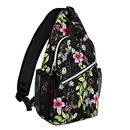 MOSISO Sling Backpack,Travel Hiking Daypack Periwinkle Crossbody Shoulder Bag, Black