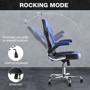 OLIXIS Task Office Desk Chair with Flip-up Armrests and Lumbar Support for Working, Studying, Gaming, Dark Blue