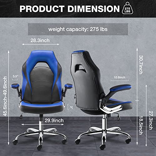 OLIXIS Task Office Desk Chair with Flip-up Armrests and Lumbar Support for Working, Studying, Gaming, Dark Blue