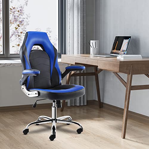 OLIXIS Task Office Desk Chair with Flip-up Armrests and Lumbar Support for Working, Studying, Gaming, Dark Blue