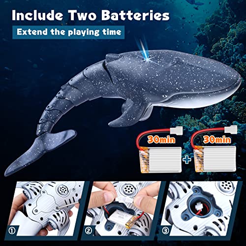 New Upgrade Pool Toys Remote Control Whale Shark Toys Outdoor RC Boat Water Toys for Kids Age 8-12 , 6+ Year Old Boys & Girls (2 x Batteries)