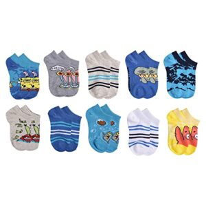 spongebob boys 10-pack tie dye no show socks, blue, 6-8 years