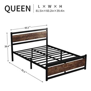 ZIORS Bed Frame with Wooden Headboard, Heavy Duty Metal Platform Bed Frame, No Box Spring Needed, Mattress Foundation Platform, Noise-Free,Twin XL/Queen/King, Queen