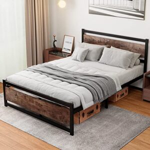 ZIORS Bed Frame with Wooden Headboard, Heavy Duty Metal Platform Bed Frame, No Box Spring Needed, Mattress Foundation Platform, Noise-Free,Twin XL/Queen/King, Queen