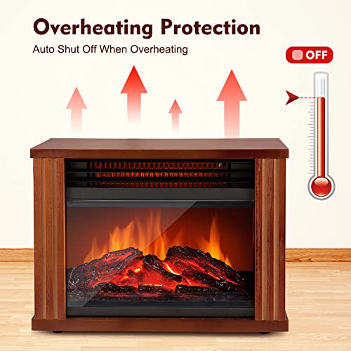 Small Electric Fireplace Heater, LifePlus Mini Wooden Space Tabletop Fireplace with 3D Realistic Flame Effect, Cool and Safe to Touch, Perfect for Study Bedroom Office, Overheating Protection, 1500W