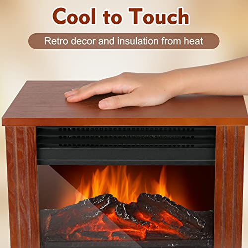 Small Electric Fireplace Heater, LifePlus Mini Wooden Space Tabletop Fireplace with 3D Realistic Flame Effect, Cool and Safe to Touch, Perfect for Study Bedroom Office, Overheating Protection, 1500W