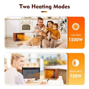 Small Electric Fireplace Heater, LifePlus Mini Wooden Space Tabletop Fireplace with 3D Realistic Flame Effect, Cool and Safe to Touch, Perfect for Study Bedroom Office, Overheating Protection, 1500W