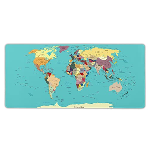 Granbey Extra Large World Map Mouse Pad XXXL Mousepad Gaming Accessories Waterproof Full Desk Cover Mousepad with Stitched Edge for Laptop Computer and PC 35.5" x 16" World Map with Countries