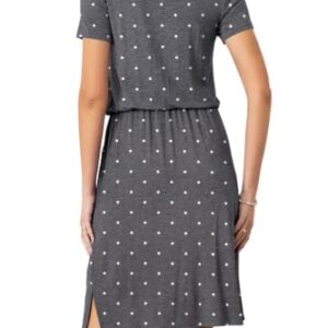 Women Summer Sleeve Pocket Modest Work Casual Midi Knee Dress Polka Dot Gray L